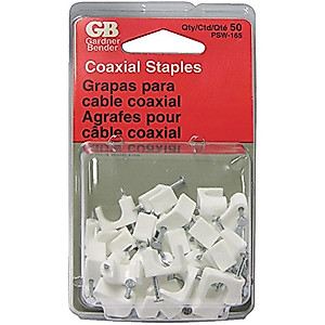 Gardner Bender PSW-165 Low-Voltage Electrical Cable Staples, ¼ inch, Secures CAT6, RG-59 and RG-6, 50 pk, White