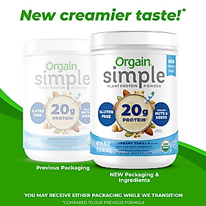 Orgain Organic Simple Vegan Protein Powder, Vanilla - 20g Plant Based Protein, With less Ingredients, No Artificial Sweeteners, Gluten Free, No Lactose Ingredients, 1.25 lb (Packaging May Vary)
