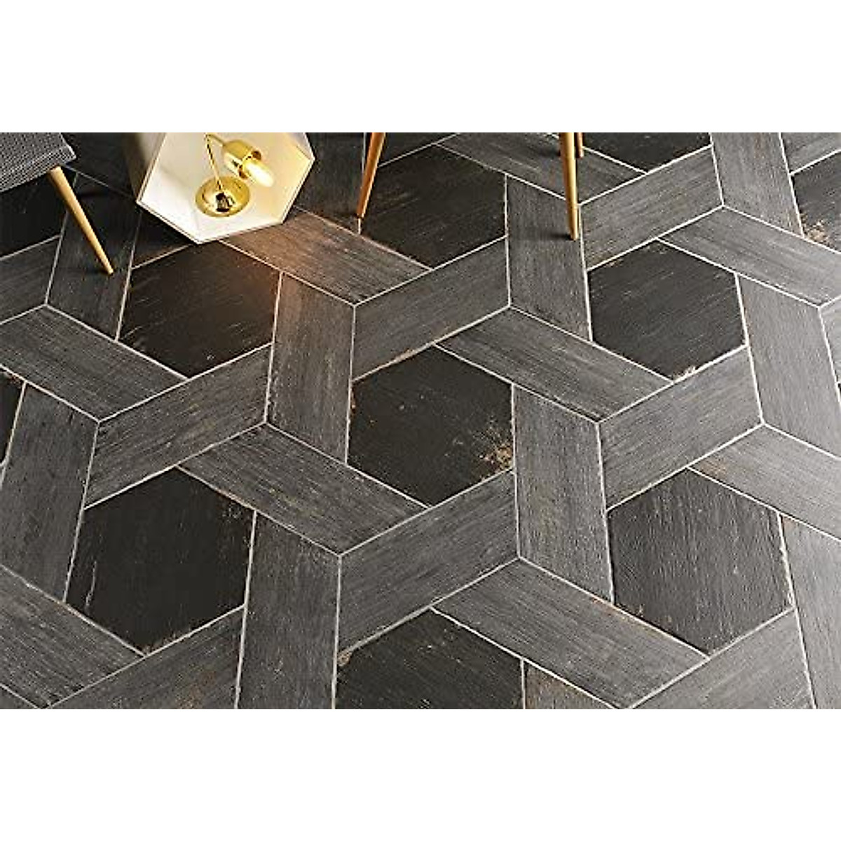 Vintage Hex Porcelain Floor and Wall Tile, 14.125" x 16.25", Black/Brown FNURTXNG Tile, 14.125" x 16.25", 9 Pieces