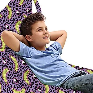 Lunarable Yin Yang Lounger Chair Bag, Psychedelic Theme in Banana and Yin Yang with Leopard Background, High Capacity Storage with Handle Container, Lounger Size, Violet Pale Yellow Black