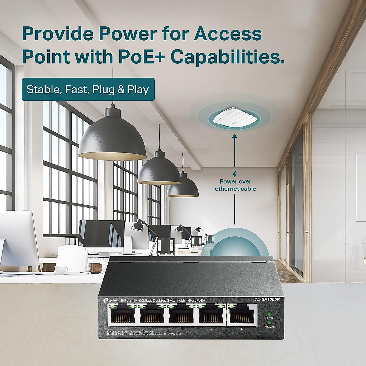 TP-Link TL-SF1005P | 5 Port Fast Ethernet PoE Switch | 4 PoE+ Ports @67W | Desktop | Plug & Play | Sturdy Metal w/ Shielded Ports | Fanless | Extend & Priority Mode