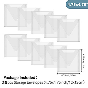 Briartw 20 Pack 4.75x4.75" Square Storage Bag,Resealable Plastic Envelopes Pockets for Cutting Dies Stencil Crafts Organizer Holder,Clear Storage Envelopes for Clear Stamp,Die Cuts,scrapbook Paper