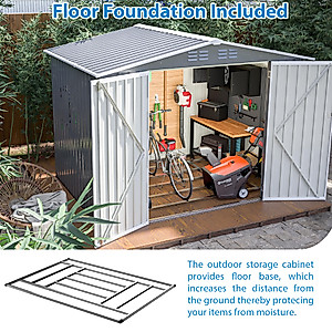 8 x 6 FT Outdoor Storage Shed, Metal Garden Shed with Floor Frame, Tool Shed Outdoor Storage with Lockable Hinged Doors & Air Vents, Storage House Waterproof for Backyard, Lawn, Gray