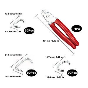 INKNOTE 270 Pcs Galvanized Hog Rings Assortment Kit (3 Sizes) & One Piece Professional Hog Ring Pliers, widely for Bungee/Animal Pet Cages/Bagging/Meat & Sausage Casing/Fencing/Furniture Upholstery