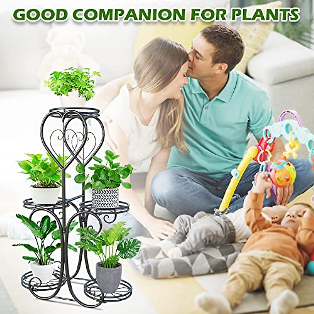 ZHAZHADI Plant Stand Indoor Outdoor - Metal 5 Tier Flower Pot Holder Display Vertical Shelves Shelf - Wrought Iron Corner Planter Rack Multiple Organizer for Garden Patio Lawn Balcony Office Black