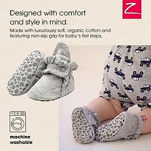 Zutano Unisex Organic Cotton Baby Booties With Gripper Soles, Gray Heather, 12M