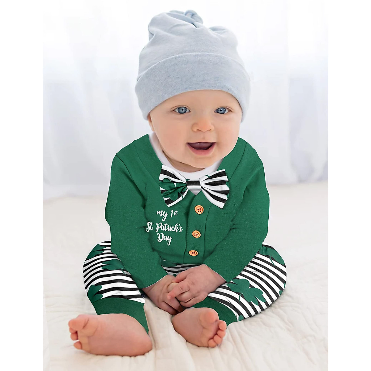 WIQI my first St. Patrick's Day baby boy outfit white short sleeve shirt trousers St. Patrick's Day baby boy clothes
