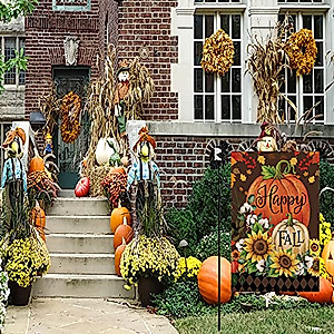 Happy Fall Garden Flag Burlap Autumn Vertical Double Sided Fall Thanksgiving Pumpkin Garden Flag Yard Outdoor Decoration 12.5 X 18 Inch