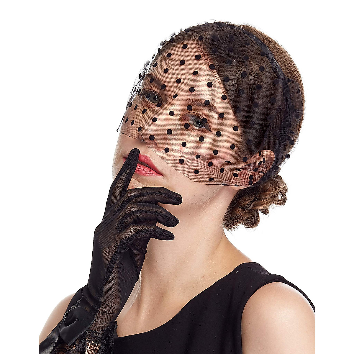 Cizoe Fascinators with veil Bridal Wedding Veil Mesh Lace Headband Tea Party Headdress (1C-Black)