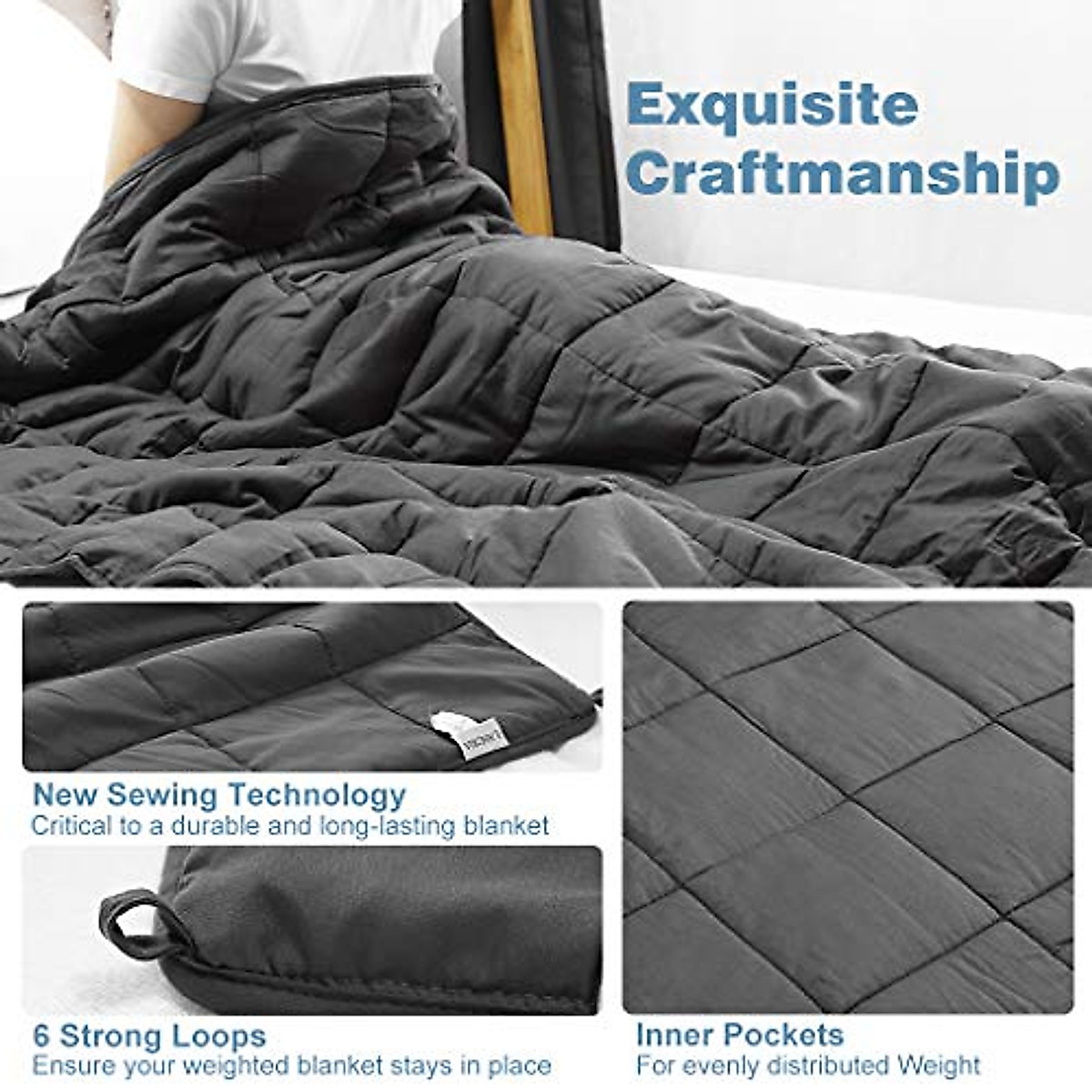 LANGRIA Weighted Blanket 60” × 80” | 15 lbs | Heavy Blanket for Adults and Kids | 100% Breathable Cotton and Lead-Free Glass Beads | Premium Heavy Sleeping Blanket for Bed Sofa (Queen Size, Gray)