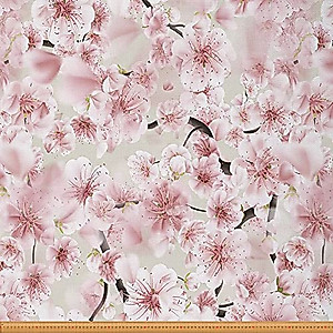 Cherry Blossom Upholstery Fabric, Japanese Flower Fabric by The Yard, Pink Floral Branch Decorative Fabric, Romantic Plant Petals Waterproof Outdoor Fabric, Upholstery and Home Accents, 1 Yard