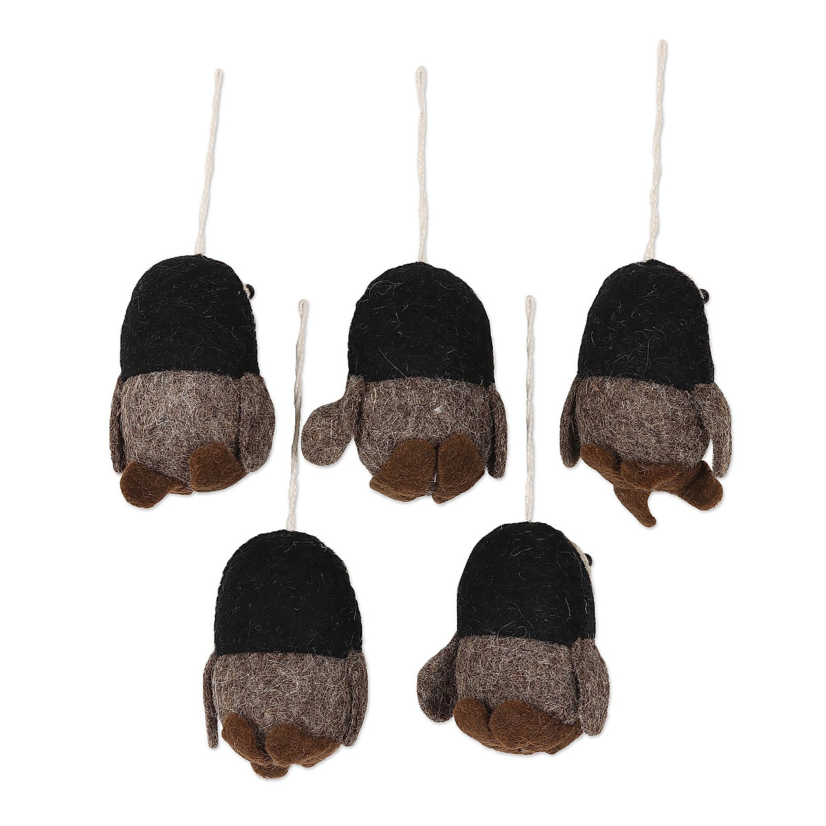 NOVICA Artisan Handmade Wool Felt Ornaments Penguin Set of 5 Black White Brown India Holiday Decor Animal Themed Christmas [3.5in H x 2.8in W x 1.6in D] ' Penguin Charm' Set of 5