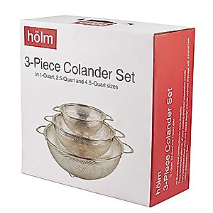 HÖLM 3-Piece Stainless Steel Mesh Micro-Perforated Strainer Colander Set (1-Quart, 2.5-Quart and 4.5-Quart)