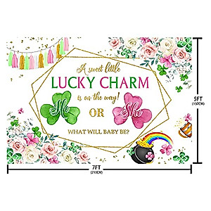 AIBIIN 7x5ft Lucky Charm Gender Reveal Backdrop St. Patrick's Day Baby Shower Photography Background He or She Pink or Green Shamrock Clover Gold Coin Party Decor Banner Supplies Photo Shoot Props