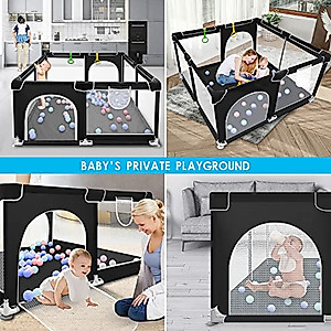 BAIYI Baby Playpen, Baby Playard, Playpen for Babies with Gate Indoor & Outdoor Kids Activity Center, Sturdy Safety Play Yard with Soft Breathable Mesh, Playpen for Toddle(Black,50”×50”)