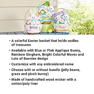 Let's Make Memories Personalized Easter Basket - Create Your Own - Wicker Basket - Embroidered Liner - Large - Blue Bunny Applique