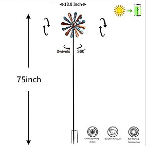 HDNICEZM Solar Wind Spinner New 75in Multi-Color Seasonal LED Lighting Solar Powered Glass Ball with Kinetic 360 Degrees Swivel Wind Spinner Dual Direction for Patio Lawn & Garden