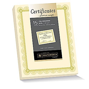 Southworth Premium Weight Foil-Enhanced Certificates, 8.5 x 11 Inches, 66 lb, Spiro Design, Ivory with Gold Foil, 15 Count (CTP2V) by Southworth
