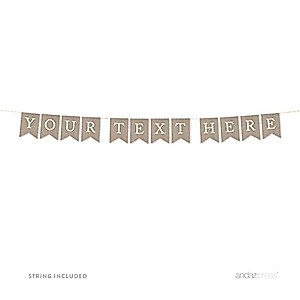 Andaz Press Personalized Hanging Bunting Pennant Party Banner with String, Paper Burlap, Your Text Here, 1-Set, Not Real Fabric, Includes String, Custom Name