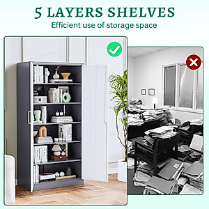 Letaya Metal Storage Cabinet with Lock Door, 71" Adjustable Shelf Steel Lockers for Office, Home,School,Garage Utility Tool Cabinet (2 Door-White&Gray)