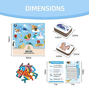 SSol & Sam Korean Alphabet Learning Toys – Hangul – Learn Korean for Kids, Toddlers and Beginners, Animal Pattern Board Matching Puzzle with Wooden Letters and Flash Cards