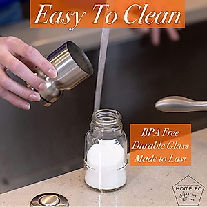 HOME EC Glass Salt and Pepper Shakers Set with Adjustable Pour Holes - Stainless Steel Salt Shaker and Pepper Shaker - Farmhouse Salt and Pepper Shaker Set for Himalayan, Kosher Sea Salts & Spices