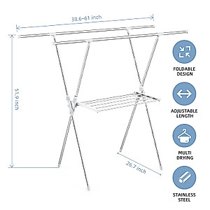 SZJoyBet Clothes Drying Rack 2 Tiers, Heavy Duty Drying Rack Clothing Folding Indoor Outdoor, Stainless Steel Laundry Drying Rack, Portable Garment Rack, Blanket Rack Clothesline(61 Inches)