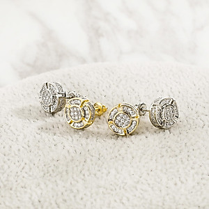 TOPGRILLZ Screw Back Earrings 14K Gold Plated 5A+ Cubic Zirconia Cluster Round Screw On Stud Earrings For Men Women Aretes De Hombre-Small Gold Plated