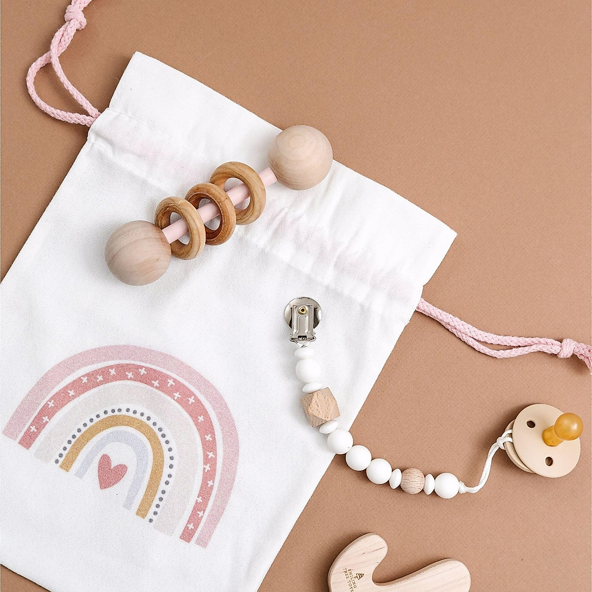 Gather & Knot Drawstring Gift Bags | 20" Large 12" Small | Premium Canvas | Reusable Fabric Wrap for Baby Shower or Girl Birthday | Rainbow