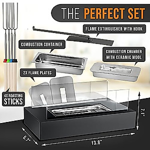 Flammtal Tabletop Fire Pit [3h Burning Time] - Table Top Firepit Indoor & Outdoor - Smores Maker with 4 Roasting Sticks - Portable Fire Pit with Adjustable Flames - Ethanol Table Top Fire Pit Bowl