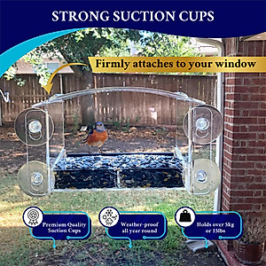 GoGiffy (2-Pack) Acrylic Window Bird House Feeders for Outside Viewing | Large Capacity with 4 Strong Suction Cups | Removable Seed Tray with Drain Holes | Easy to Refill & Clean | Squirrel Chew Proof