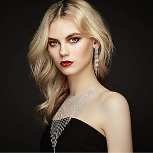 Hicarer Tassel Collar Statement Necklace with Tassel Earring for Women Jewelry Suit