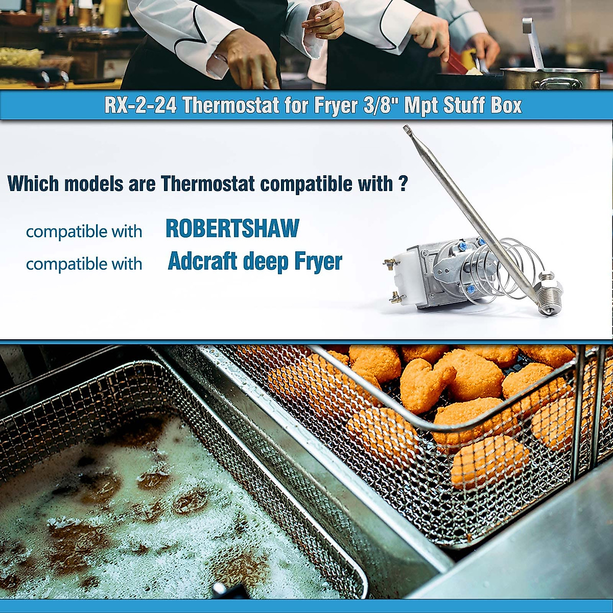 RX-2-24 Thermostat for Fryer 3/8" Mpt Stuff Box, 00-913153 Thermostat RX Series Millivolt Thermostat RX-10-24 compatible with ROBERTSHAW, compatible with Adcraft deep Fryer, 200-400F