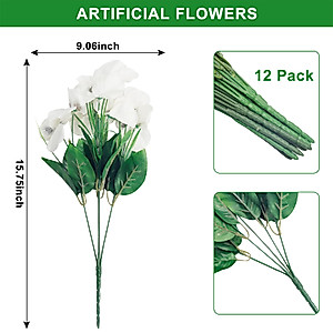 Aufind 12 Bundles Artificial Flowers, Outdoor Indoor UV Resistant Fake Flowers No Fade Faux Plastic Greenery Shrubs Garden Porch Window Box Decorating