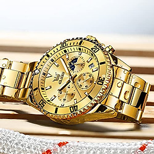 OLEVS Gold Watch for Men Classic with Date Business Dress Luxury Big Face Male Watch Waterproof Luminous Pro Diver Mens Wrist Watch Analog Two Tone Stainless Steel Multifunction Watch