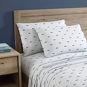 Nautica - Full Size Sheet Sets, Cotton Percale Bedding, Crisp & Cool, Coastal Bedding Set (Whale Stripe Blue, Full)