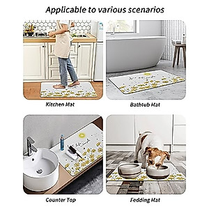 Sun Flower Bath Mat for Tub,Non Slip Bathroom Floor Runner Rug Quick Dry & Absorbent Diatomaceous Earth Kitchen Room Shower Sink Washable Doormat,Elegant Gold Spring Florals Cartoon Butter-fly 18"x30"