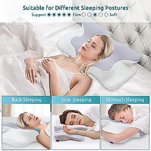 RXENDY Cervical Pillow for Neck Pain Relief,Memory Foam Neck Pillow with 2 Height,Side Stomach Sleeper Pillows for Adults,Breathable Pillowcase