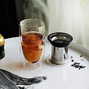 BTAT- Double Wall Glass Tea Cup With Stainless Steel Infuser, 500ml 16oz Glass, Tea Cup with Lid, Tea Infuser Cup, Tea Cup with Filter, Tea Cup with Infuser, Tea Gifts for Tea Lover, Mother's Day Gift