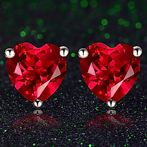 Navachi 925 Sterling Silver 18k White Gold Plated 3.0ct Heart Ruby Az9132e Stud Earrings