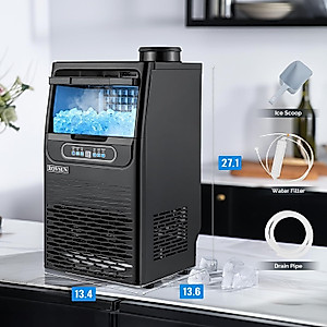 ROVSUN 70LBS/24H Ice Maker Machine with 2 Water Inlets, Freestanding/Countertop Ice Machine with 11lbs Storage Bin, Ice Scoop & Water Filter for Home Office Light Commercial Restaurant Bar Cafe Use