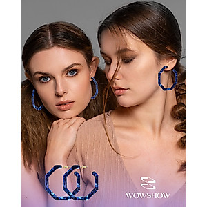 wowshow Acrylic Resin Hoop Earrings for Women Statement Fashion Geometric Octagon Earrings (Blue)