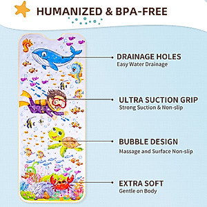 Wimaha Bathtub Mat Non Slip Kids, 40 X 16 Inch BPA Free Baby Bath Mat for Bathroom, Strong Grip Shower Mat Non Slip Bath Tub Mat with Suction Cups & Drain Holes, Machine Washable