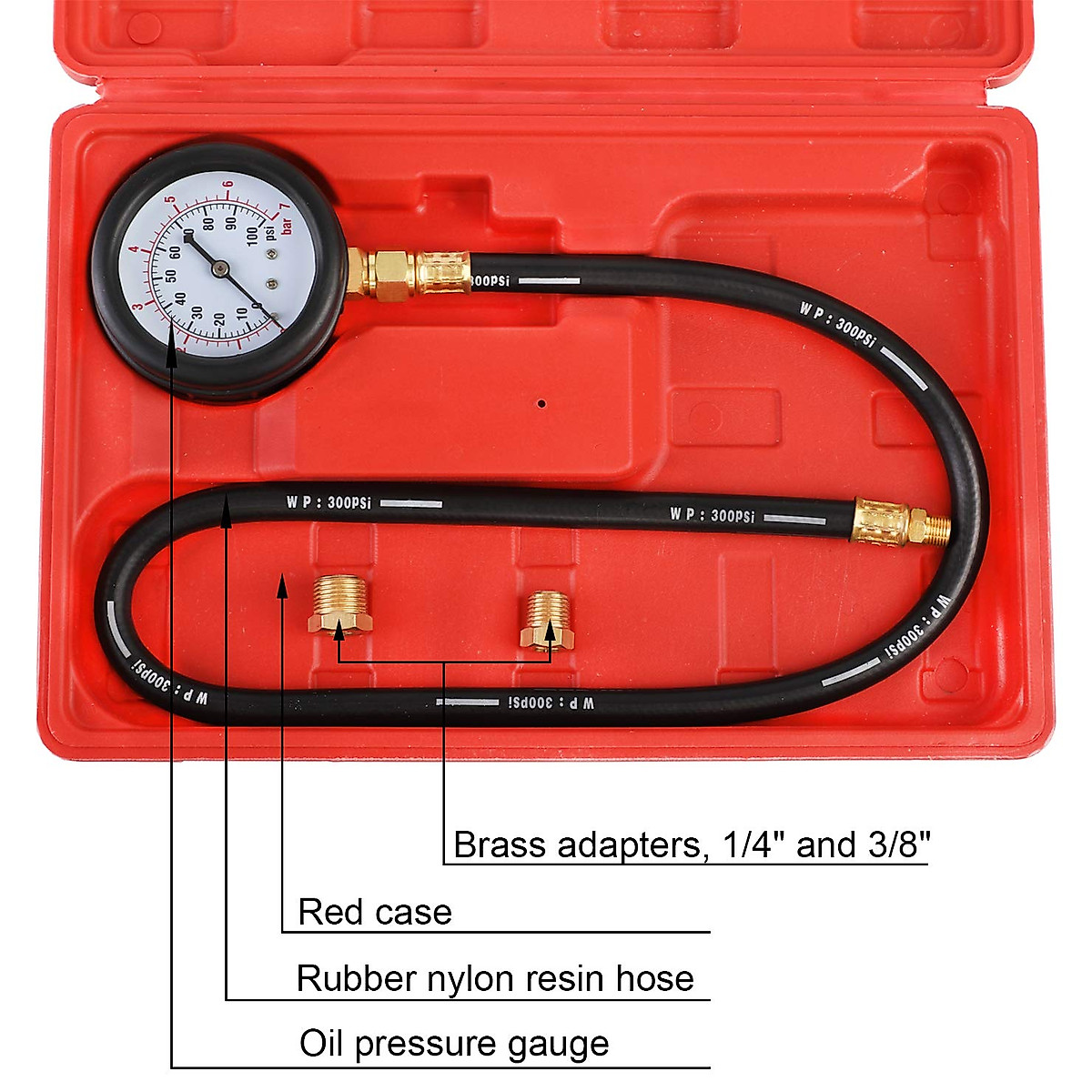 YSTOOL Oil Pressure Tester Kit Professional Oil Pressure Gauge Tool for Engine Diagnostic Test with Hose Adapters and Carry Case for Cars ATVs Trucks Use 0-100psi