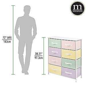mDesign 38.31" High Steel Frame/Wood Top Storage Dresser Furniture Unit with 8 Removable Fabric Drawers - Large Bureau Organizer for Bedroom, Living Room, or Closet - Jane Collection, Bright/Multi
