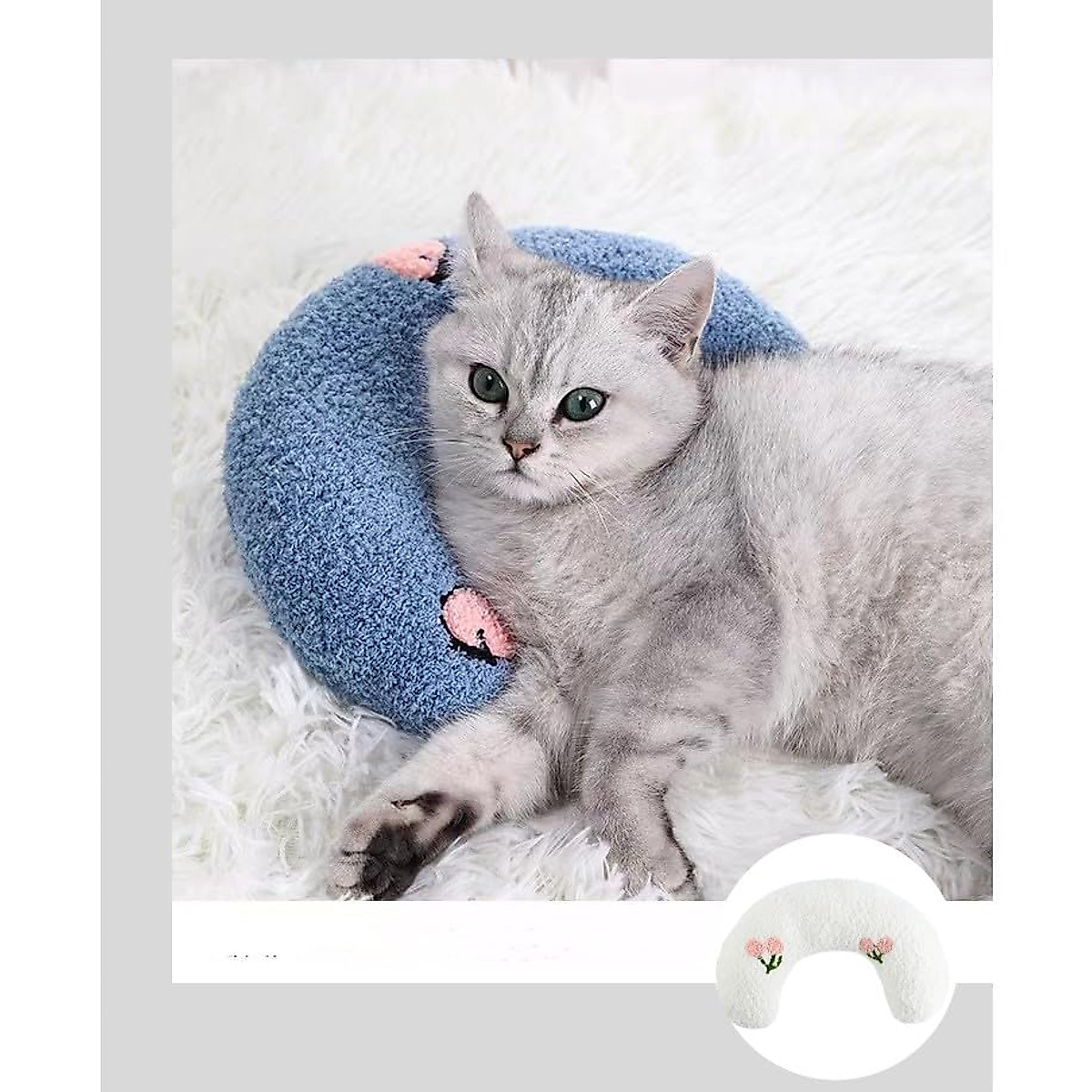 Cat Lovely Cozy Pillow,Soft Fluffy Cat Calming Pillow Pet Sleeping Companion,Little Cat Neck Pillow Cozy Cat Pillow Puppy Pillow Calming Toy for Small Dogs and Cats (Blue-1)