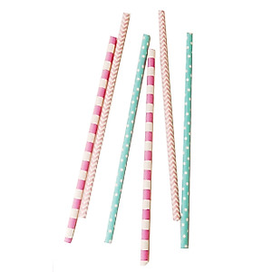 Charmed paper straw in aqua pink and hot candy pink stripe and polka dot (Pack of 75)