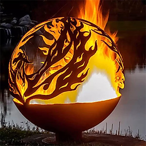 Exception Creative Cast Iron Spherical Fire Pit, Patio Garden Courtyard Wood Burner, Landscape Decorative Space Heater, 60×60 cm