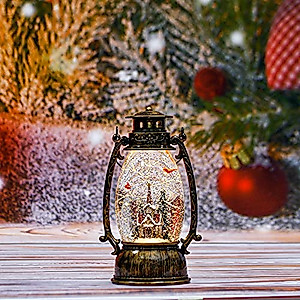 Christmas Snow Globe Lantern, Christmas Village Church Scene Lighted Snow Globes Musical with Swirling Glitter, Battery Powered Christmas Decorations Indoor for Home