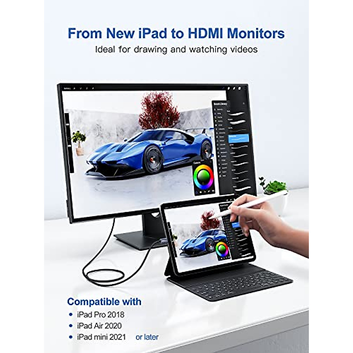 dockteck USB C to HDMI Cable, 3Ft Thunderbolt 3/4 to hdmi 4K[60Hz] Braided Cord, High-Speed HDR USB C to Hdmi Cable for MacBook Pro/Air, iPad Air 4/iPad Pro 2021/iMac/S20/XPS 15/Dell